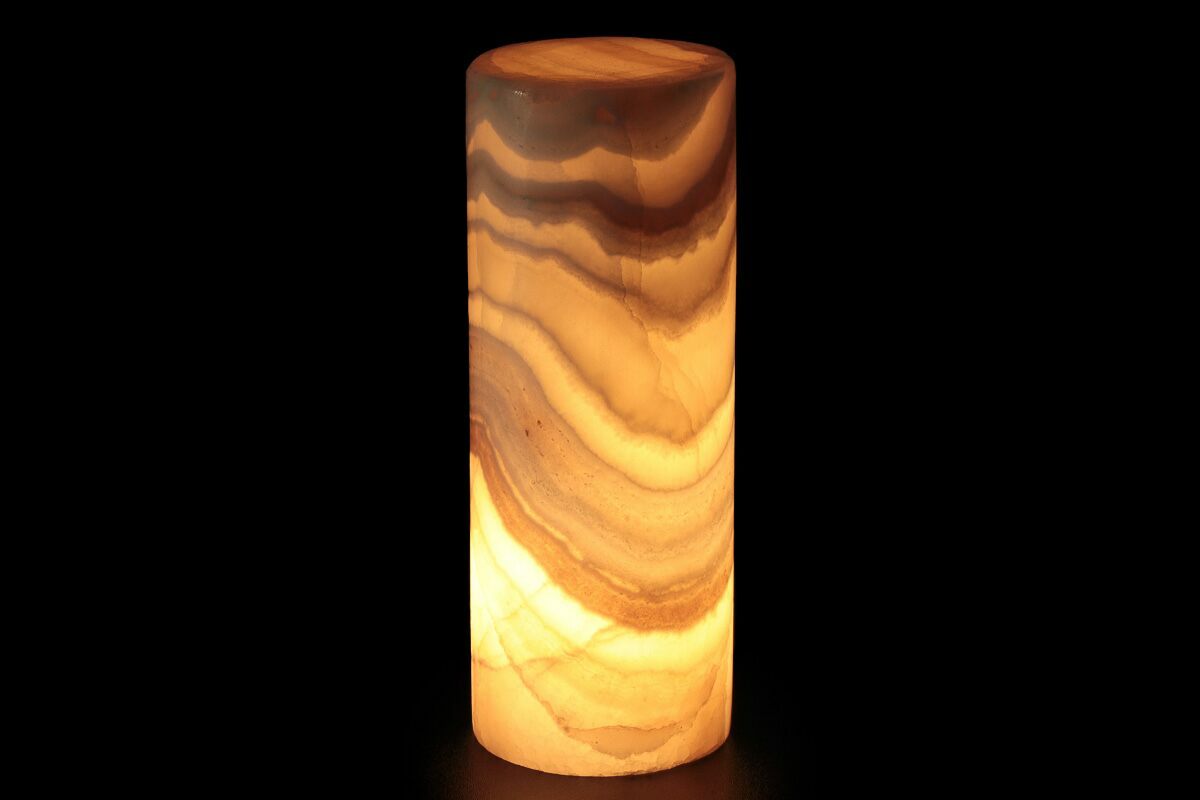 8" Tall Polished Banded Onyx (Aragonite) Cylinder Lamp - Includes LED Light For Sale - FossilEra.com