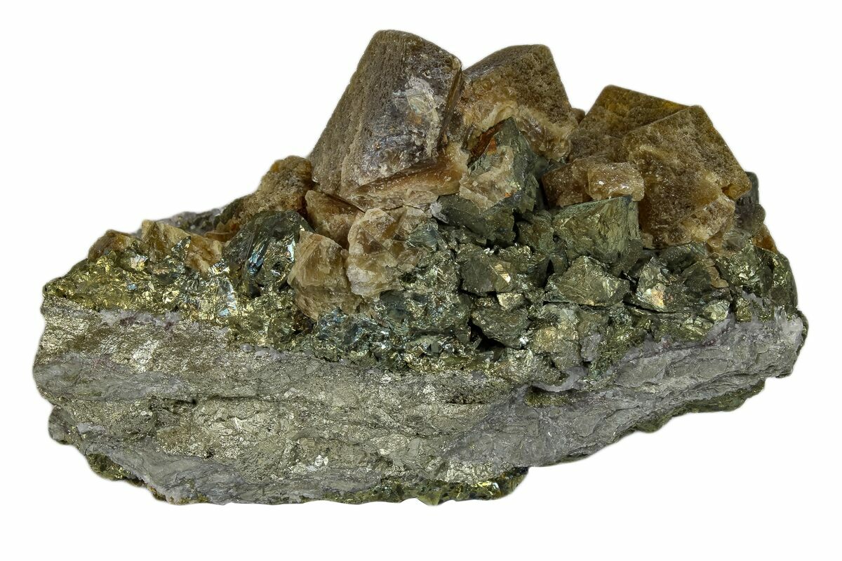 3.6" Siderite Crystal Cluster with Chalcopyrite and Quartz - Peru ...