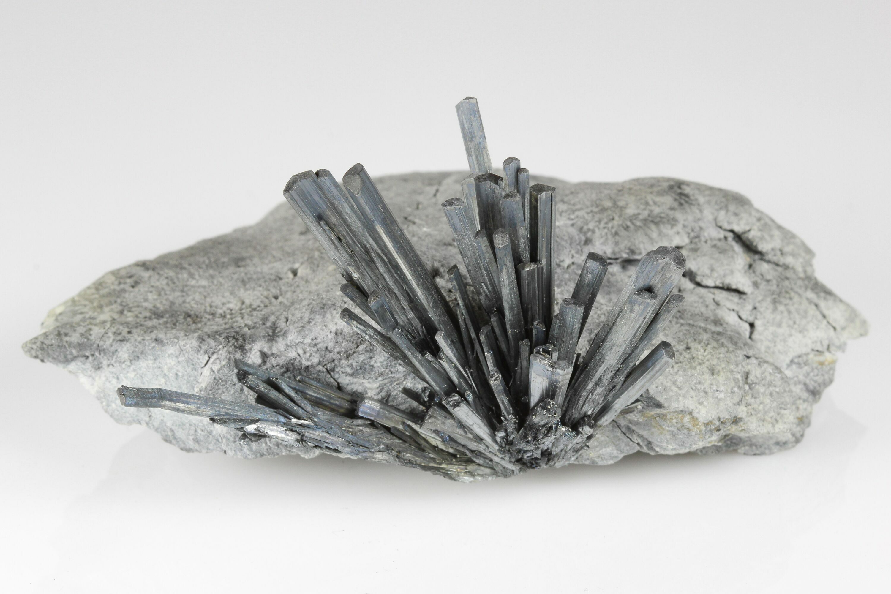 Metallic Stibnite Crystal Spray On Matrix - Xikuangshan Mine, China ...