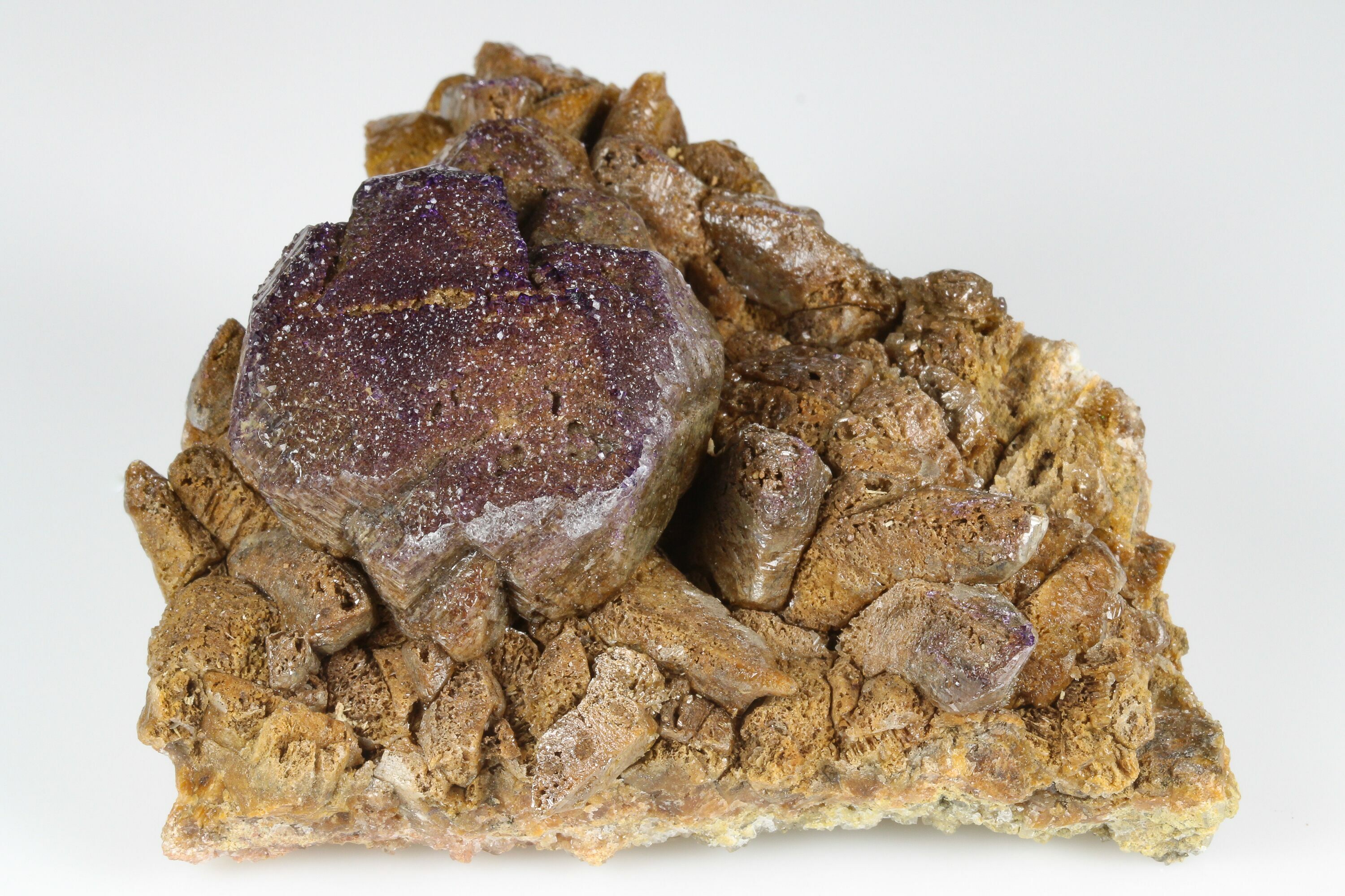 3.4" Calcite Crystal Cluster with Purple Fluorite - China (#177605) For ...