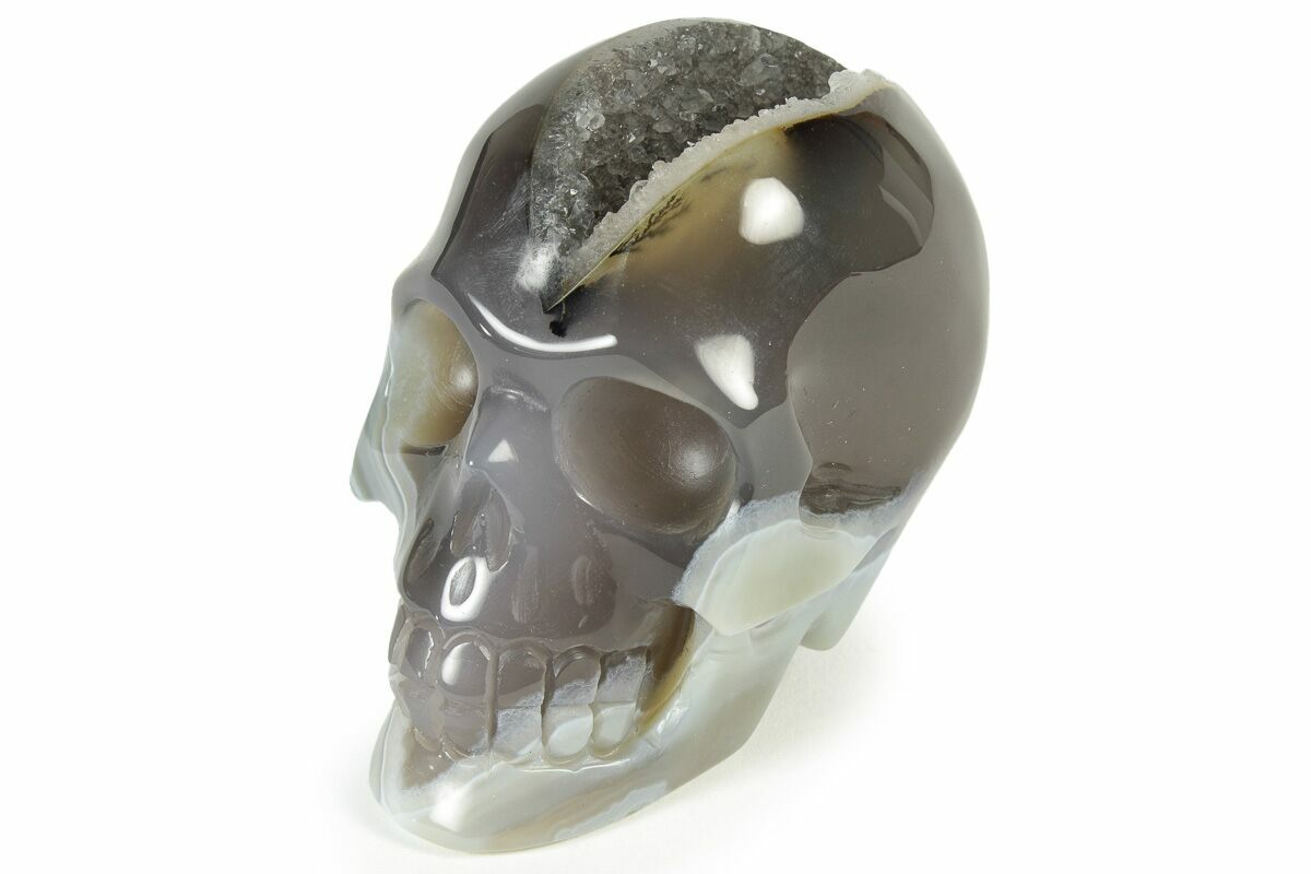 2.8" Polished Banded Agate Skull with Quartz Crystal Pocket (#236985 ...