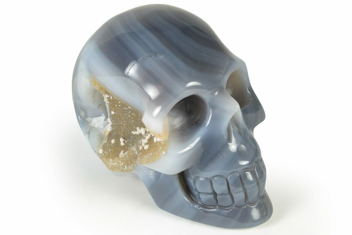 2.5" Polished Banded Agate Skull with Quartz Crystal Pocket (#237069 ...