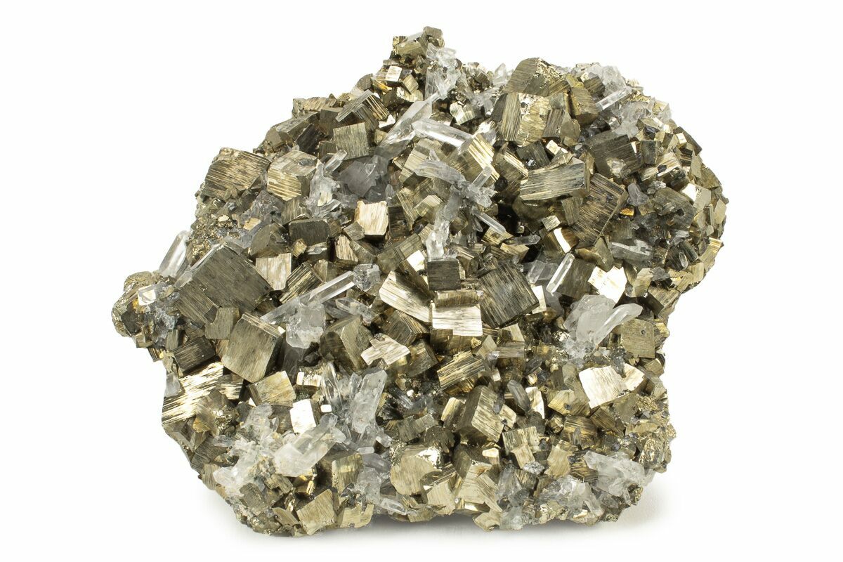 3.7" Gleaming, Cubic Pyrite Crystals with Quartz Crystals - Peru ...