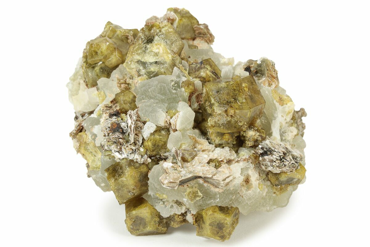3" Yellow Andradite-Grossular Garnet Cluster with Prehnite - Mali ...