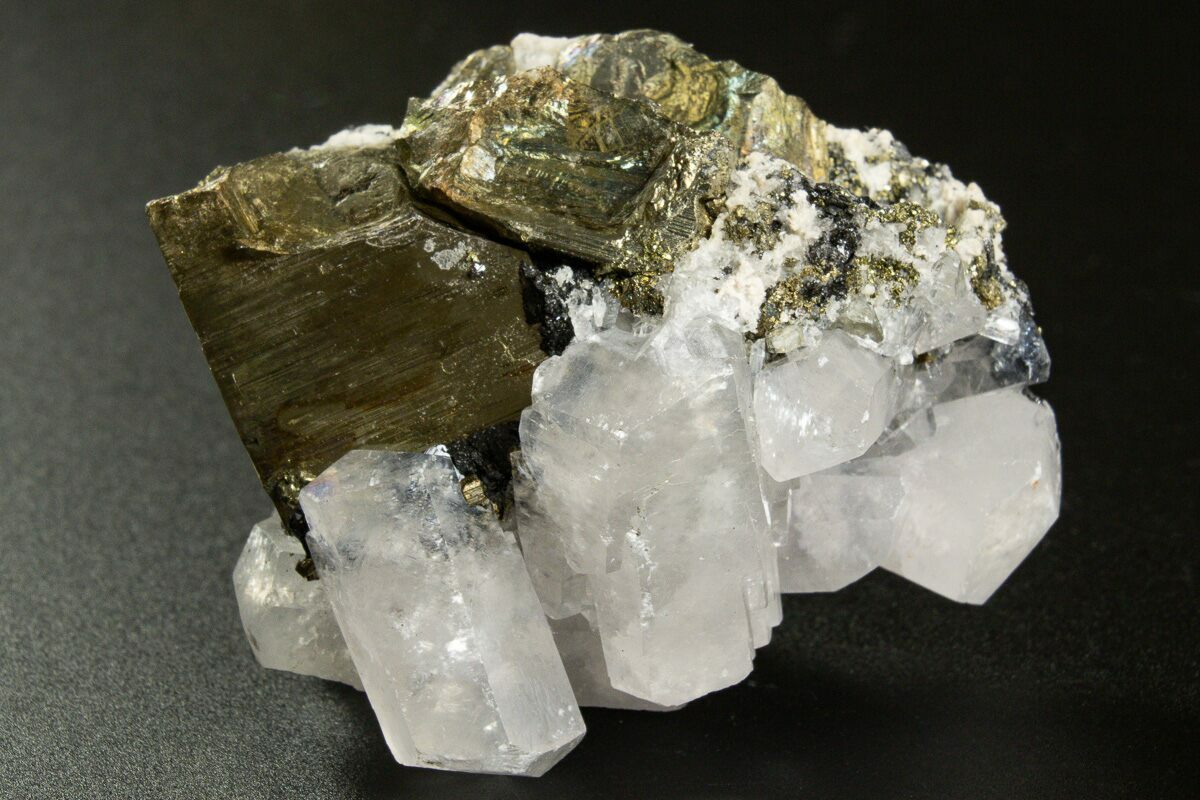 2.1" Columnar Calcite w/ Sparkling Chalcopyrite & Pyrite - Fluorescent ...